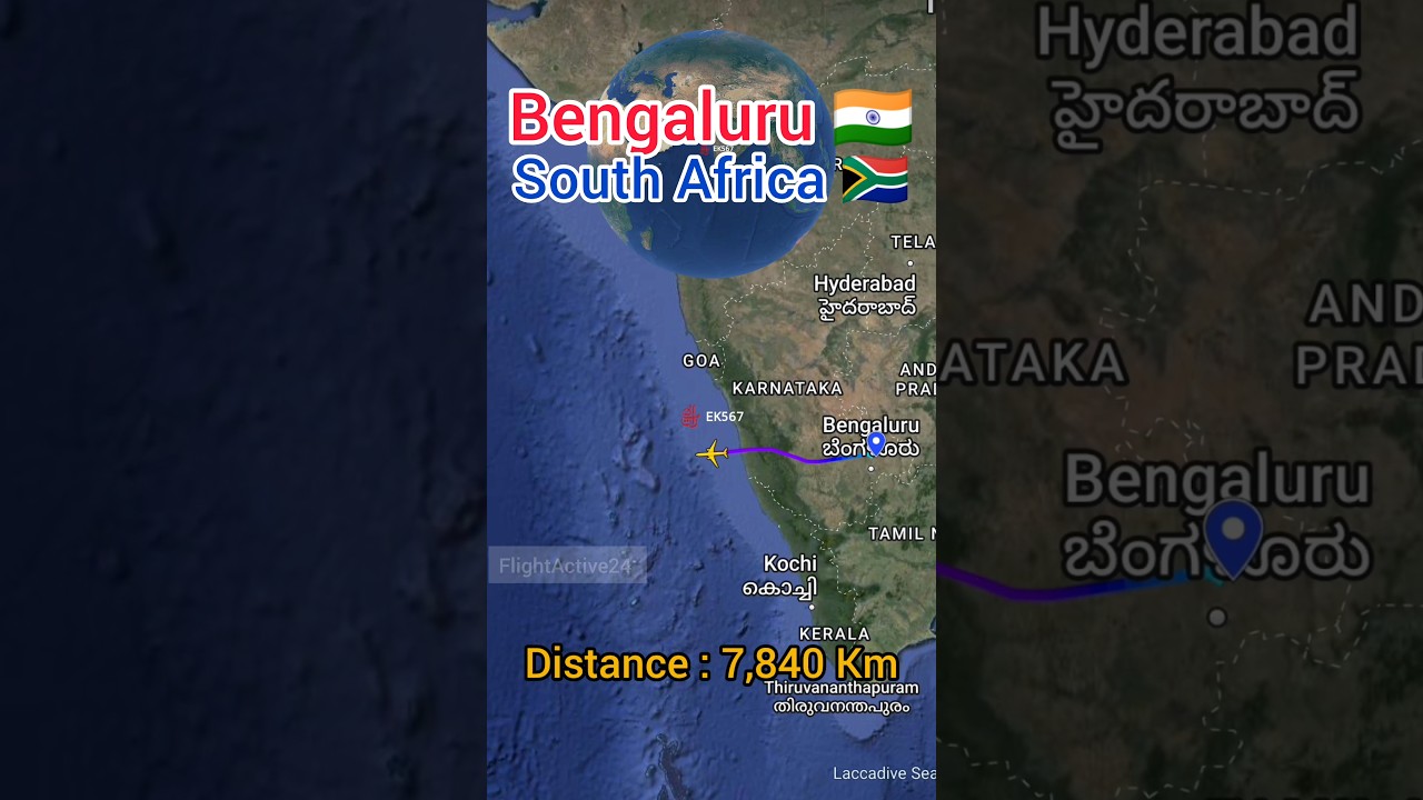 Bengaluru to South Africa flight Route ️ || Emirates Airlines || EK567 ...